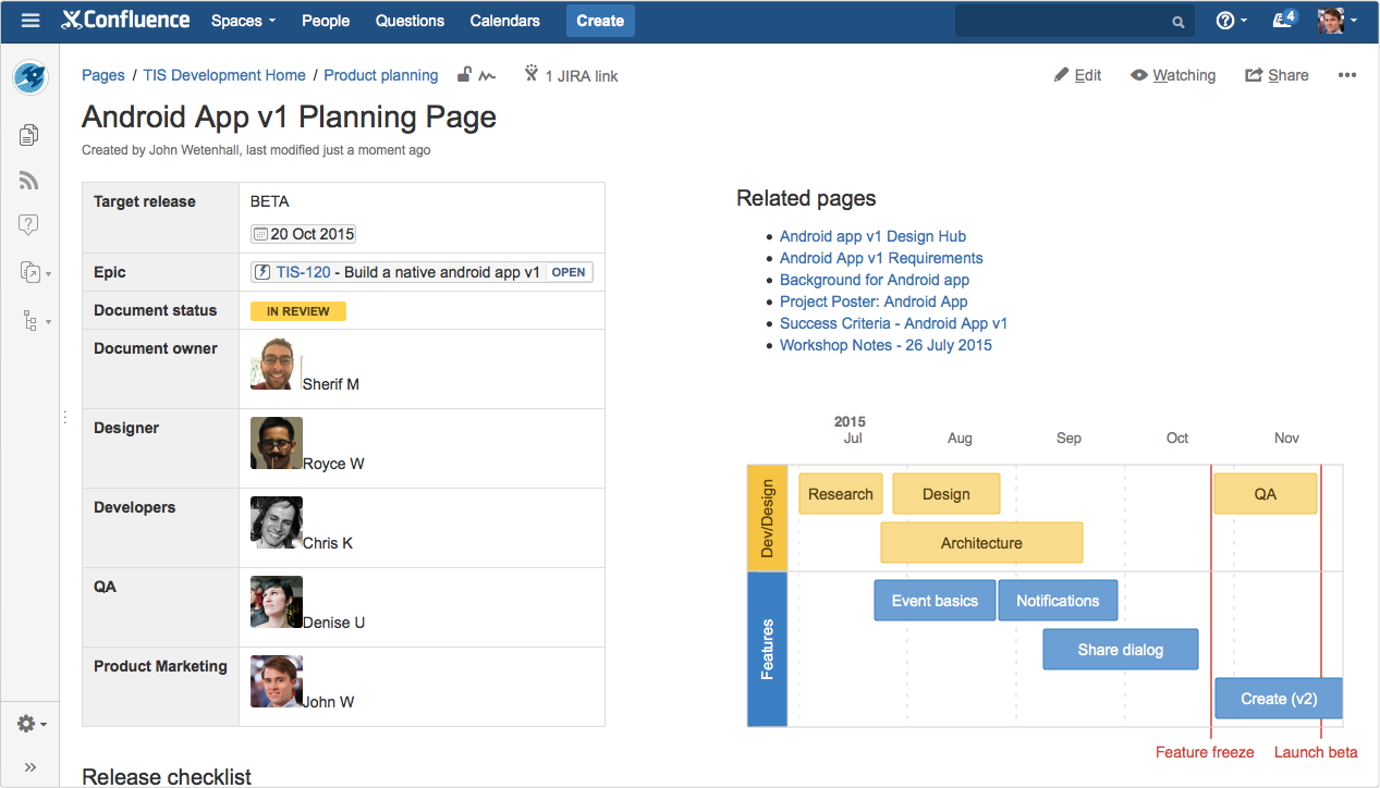 How To Build A Release Planning Page In Confluence Atlassian Blog